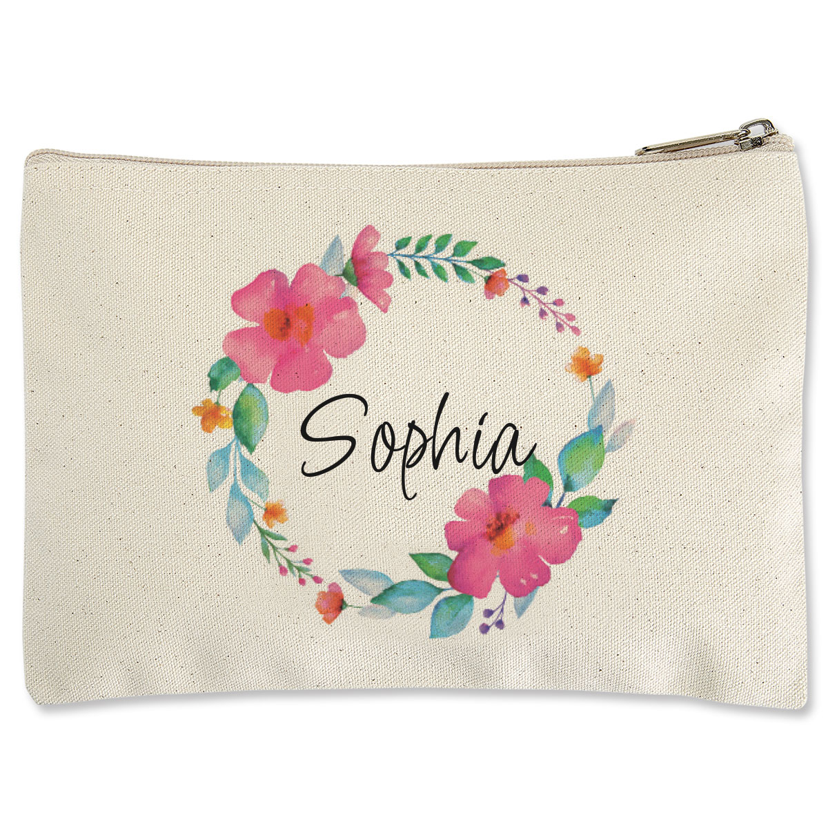 Personalized Name in Wreath Zippered Pouch, Small | Colorful Images