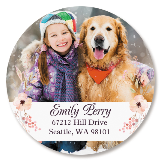 Personalized Floral Round Photo Address Label | Colorful Images