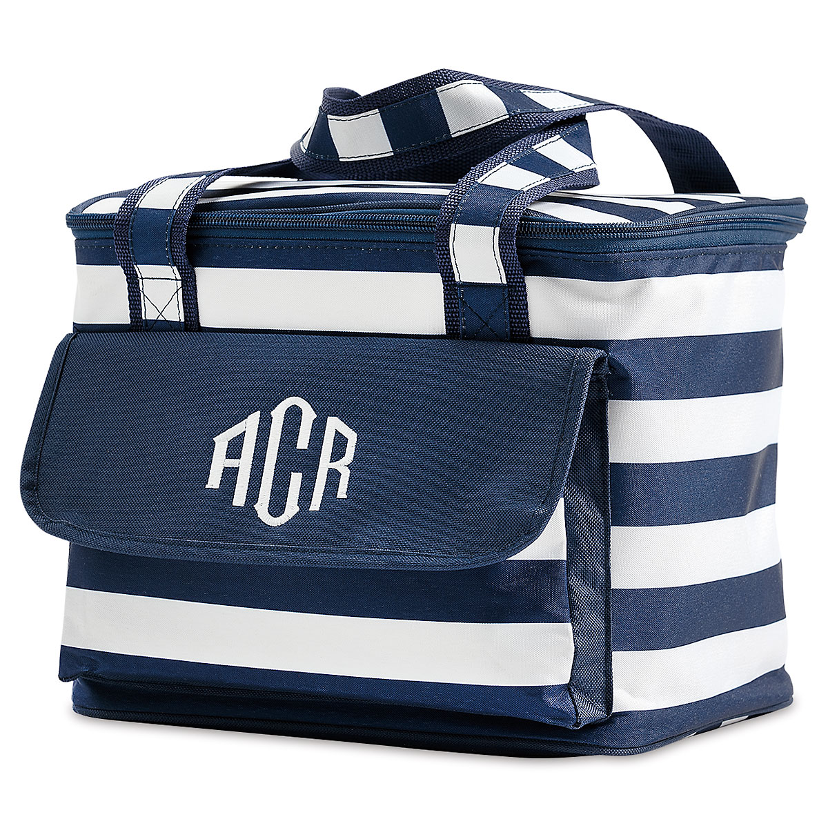 Navy Stripe Personalized Cooler - Monogram | Colorful Images
