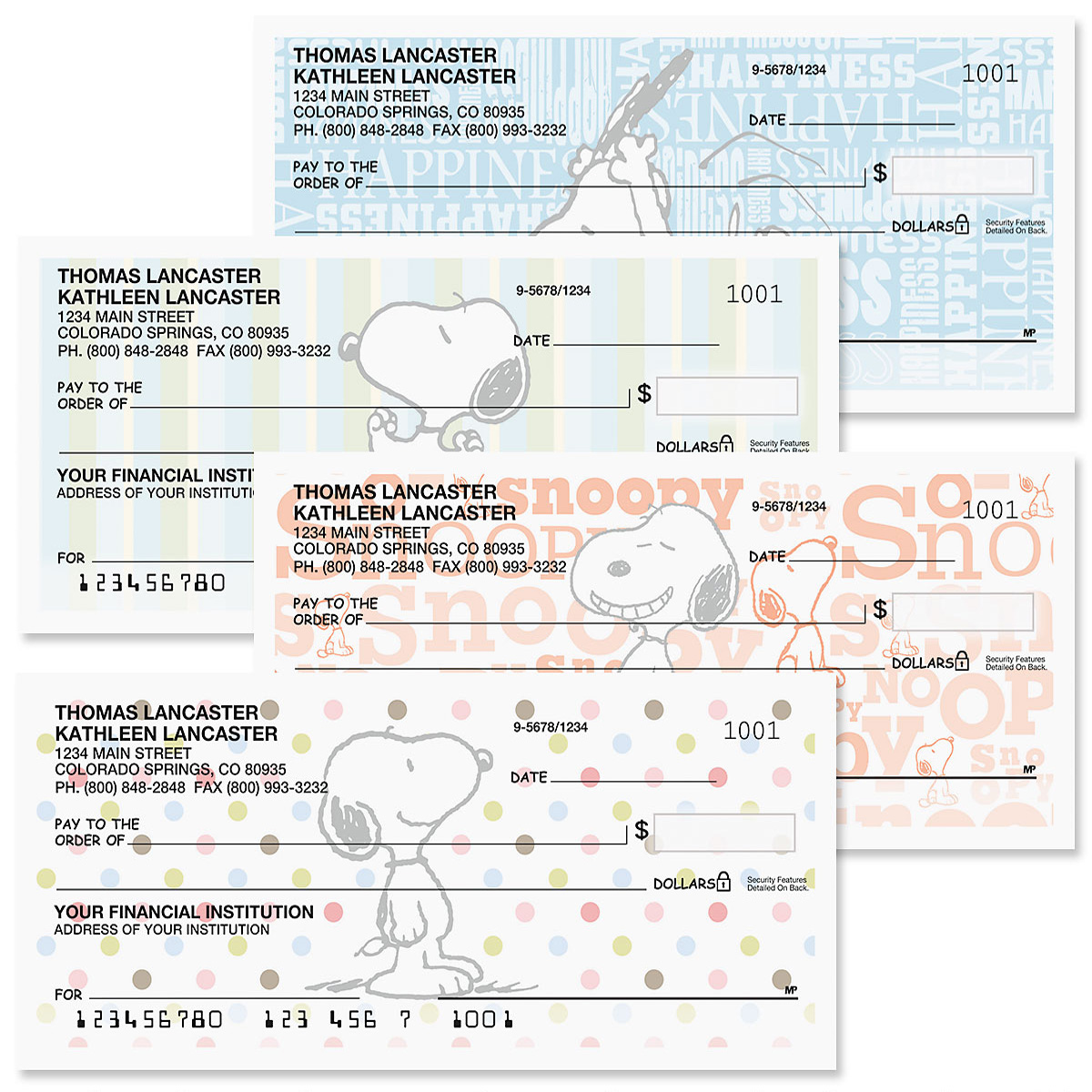 Snoopy Fun Personal Premium Checks | Colorful Images