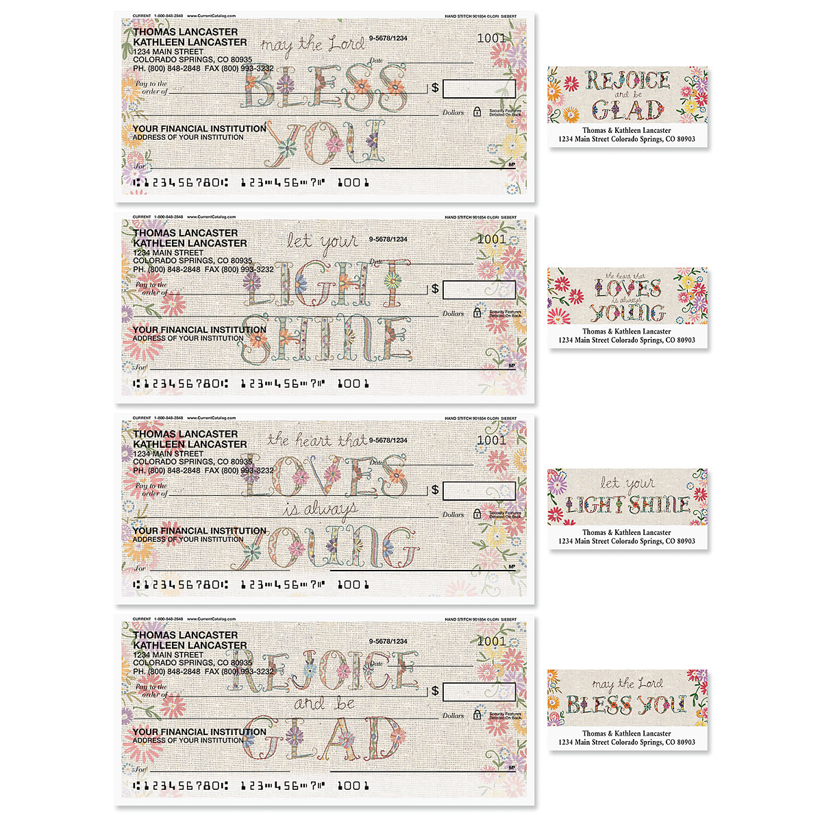 Hand Stitch Personal Duplicate Checks With Matching Address Labels ...