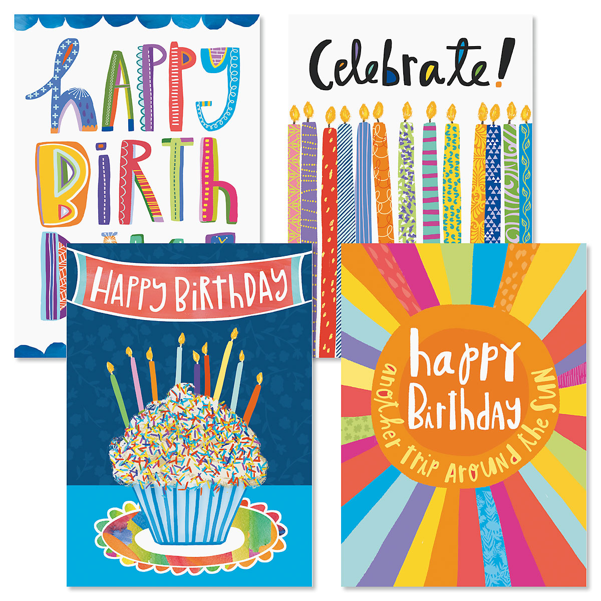 Bright Fun Birthday Greeting Cards and Seals | Colorful Images
