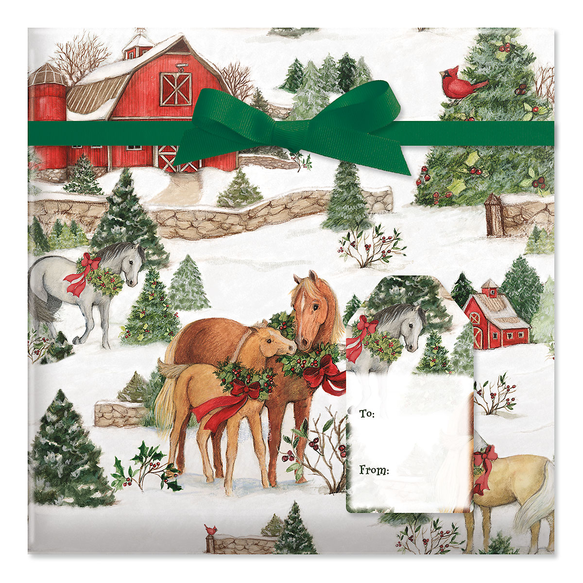 Holiday Horses Jumbo Rolled Gift Wrap and Labels | Colorful Images