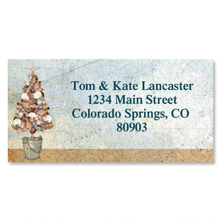 Coastal Tree Christmas Border Return Address Labels | Colorful Images