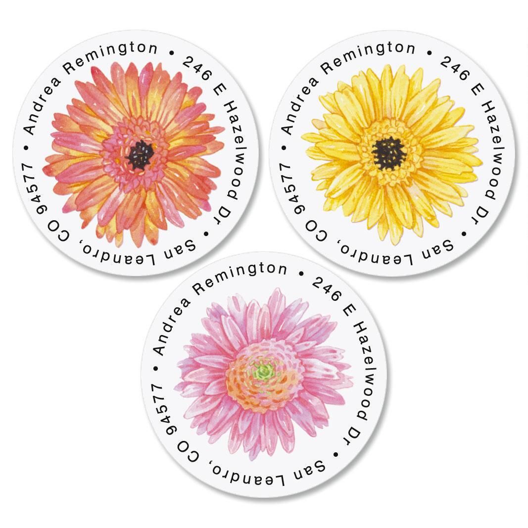 Gerbera Daisy Round Return Address Labels | Colorful Images