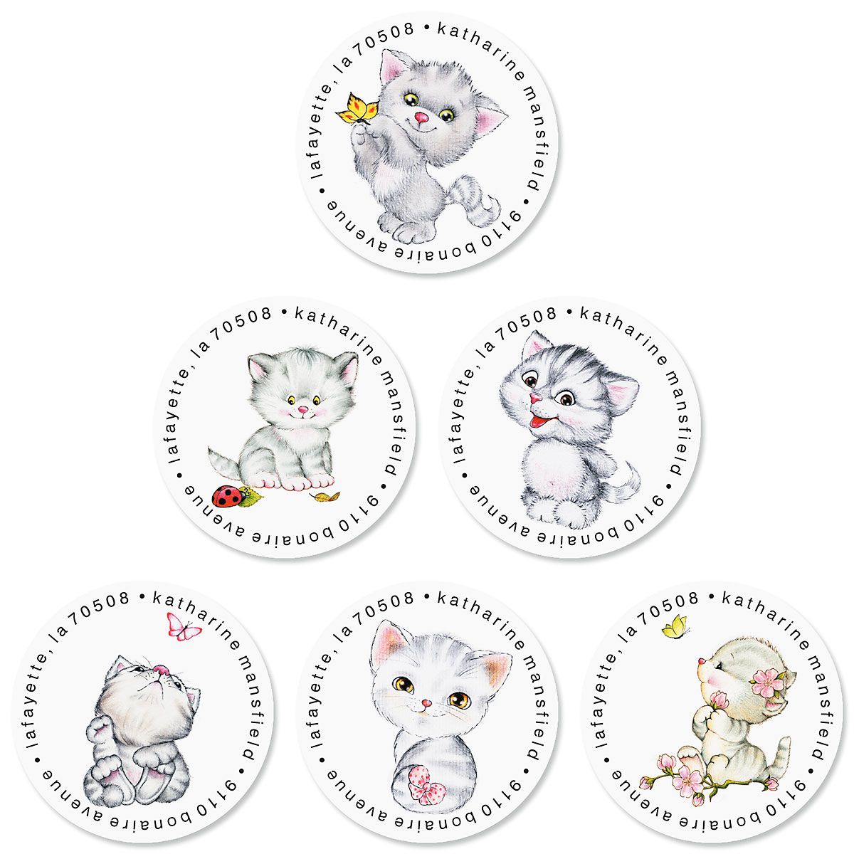 Kitten Cuties Round Address Labels (6 Designs) | Colorful Images