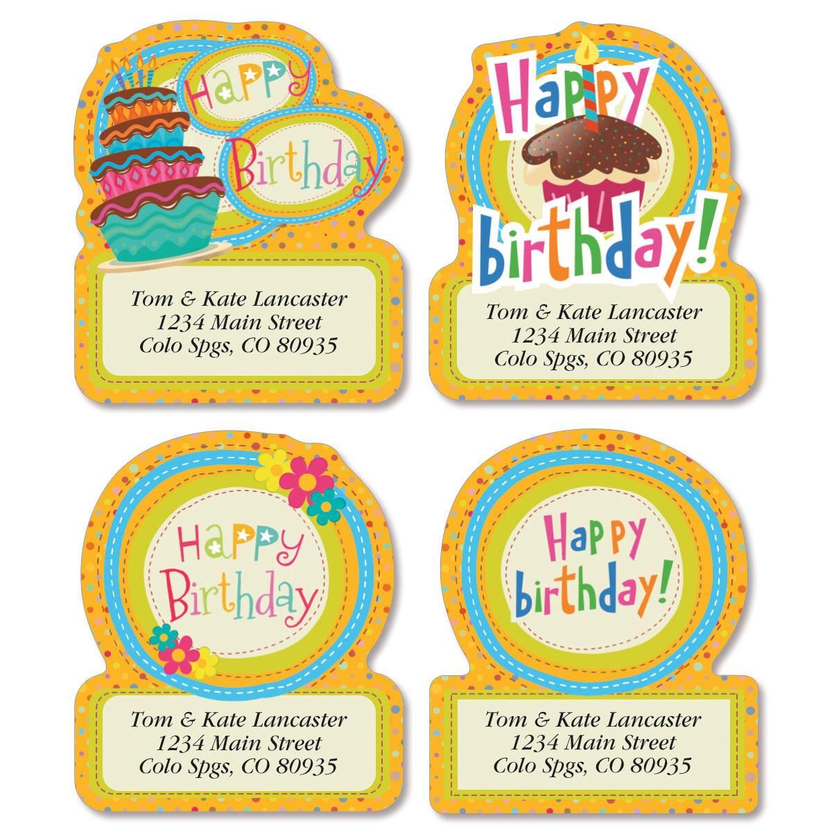 Sweet Birthday Diecut Return Address Labels | Colorful Images