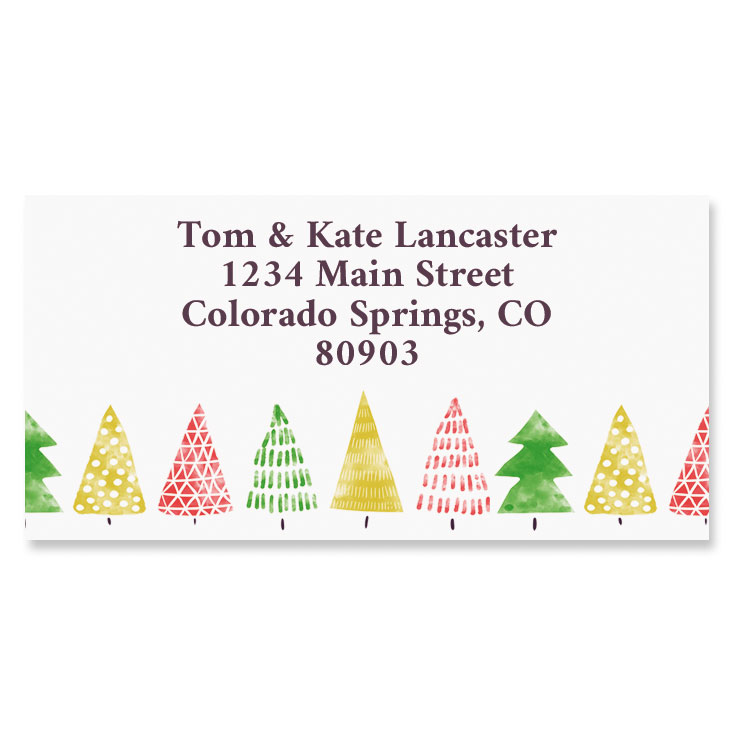 Christmas Trees Border Return Address Labels | Colorful Images