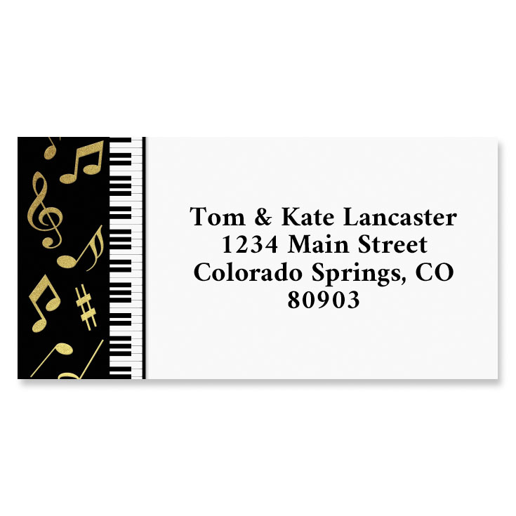 Golden Music Foil Border Return Address Labels | Colorful Images