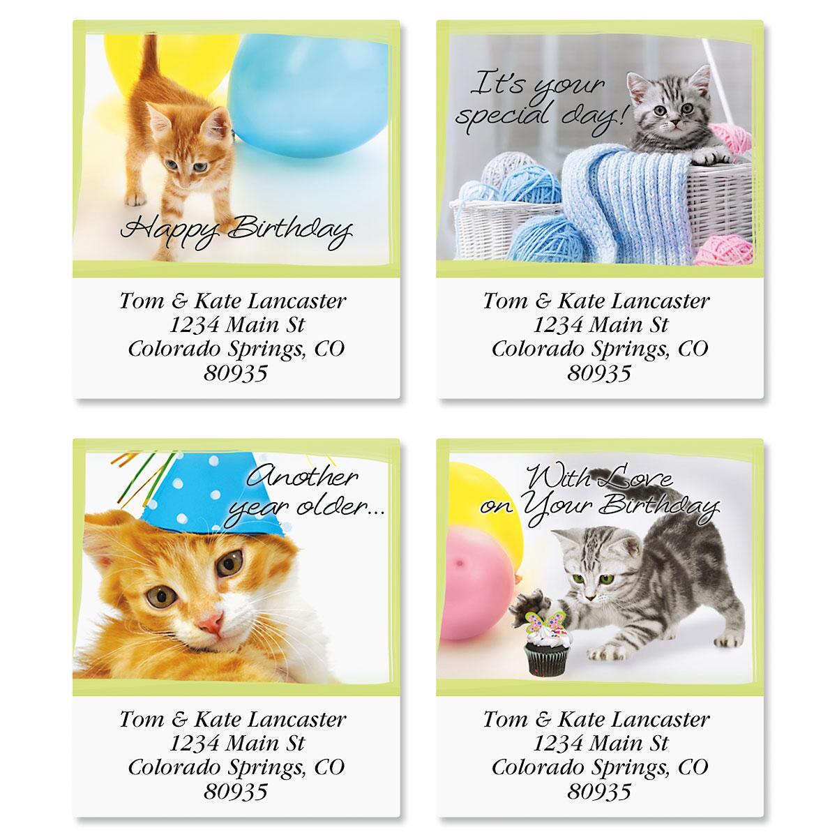 Birthday Cats Select Return Address Labels (4 Designs) y2244 | Colorful ...