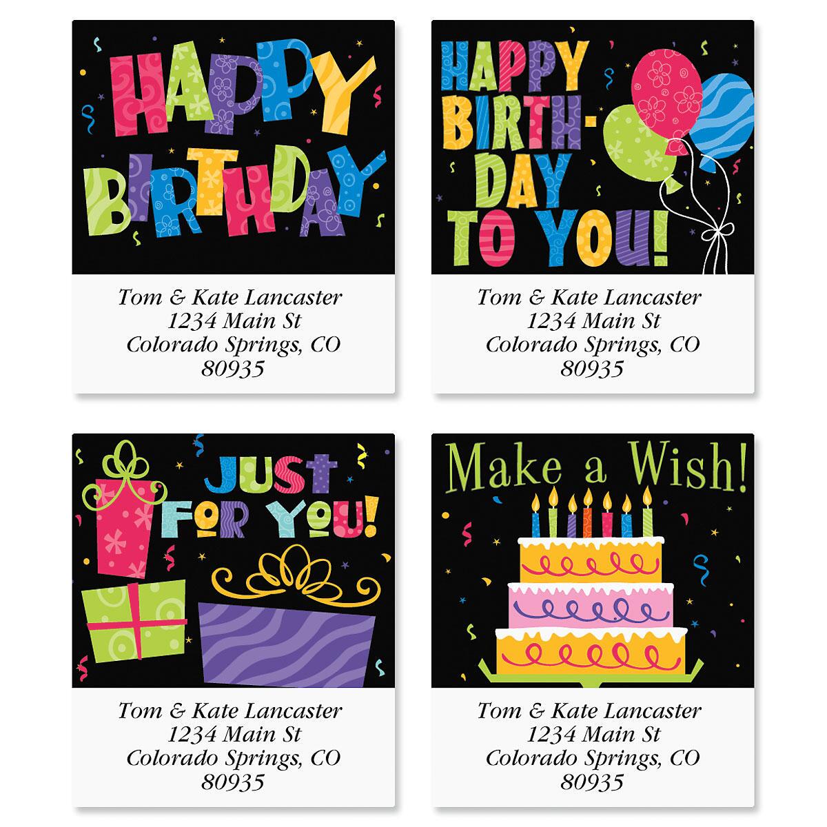 Bright on Black Select Return Address Labels | Colorful Images