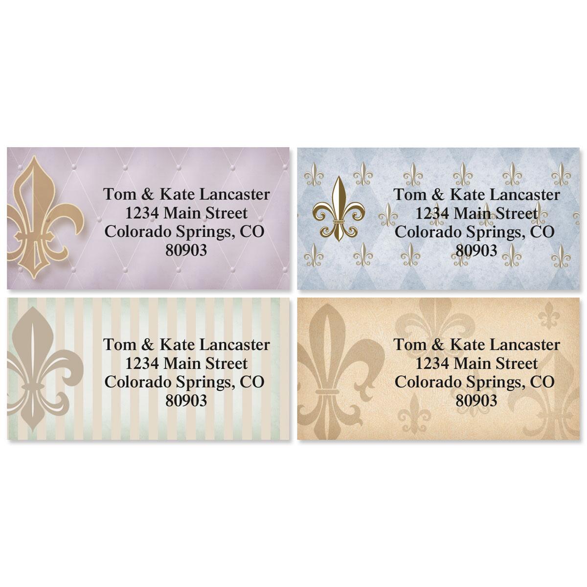 Bronze Fleur De Lis Border Return Address Labels | Colorful Images