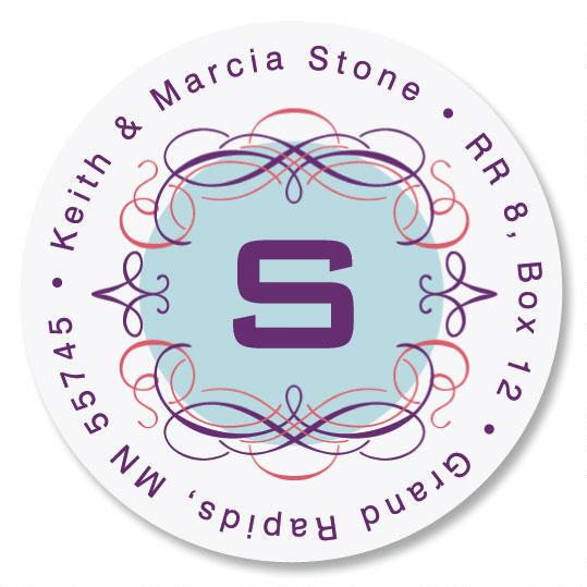 Cartouche Round Return Address Labels | Colorful Images