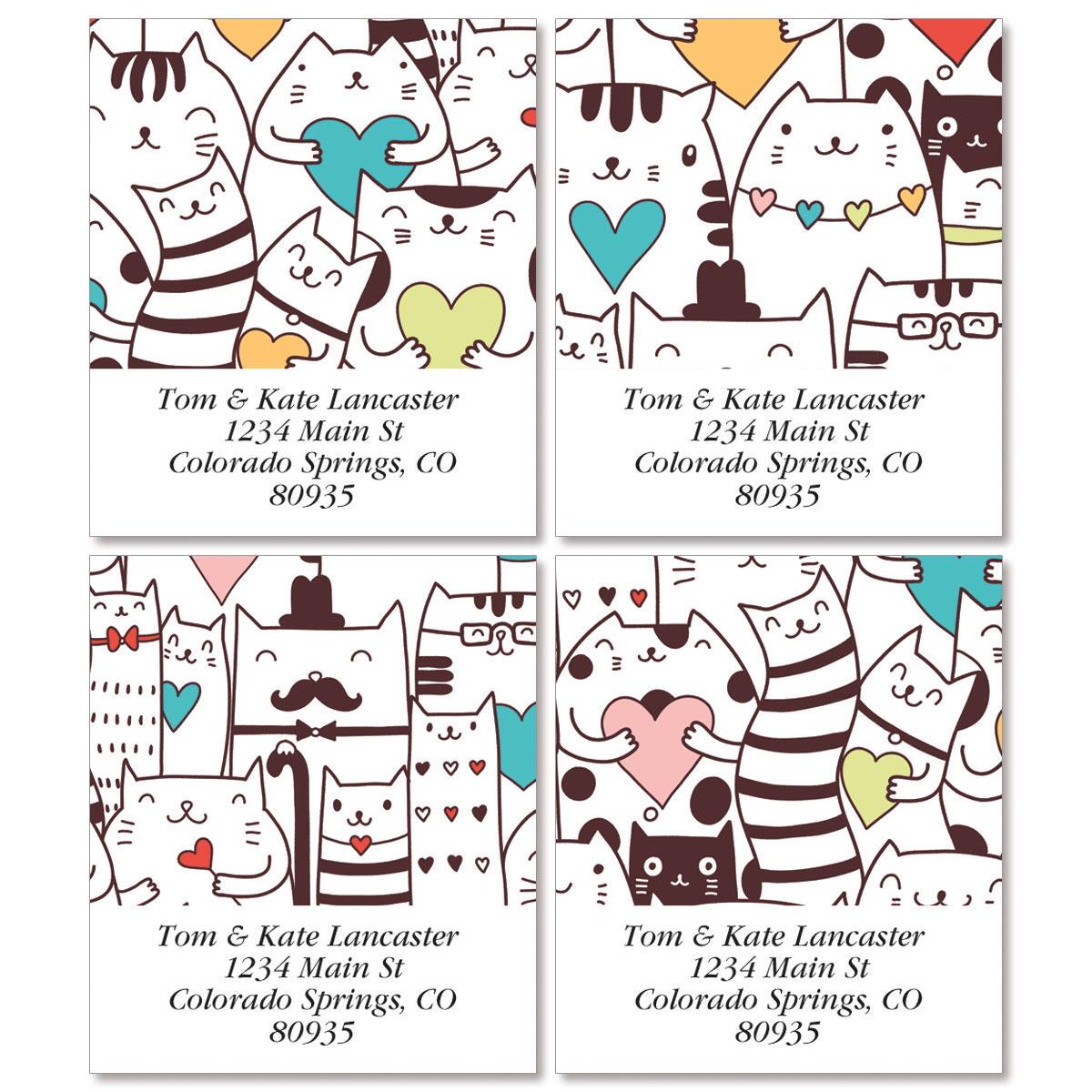Cats with Hearts Select Return Address Labels (4 Designs) | Colorful Images