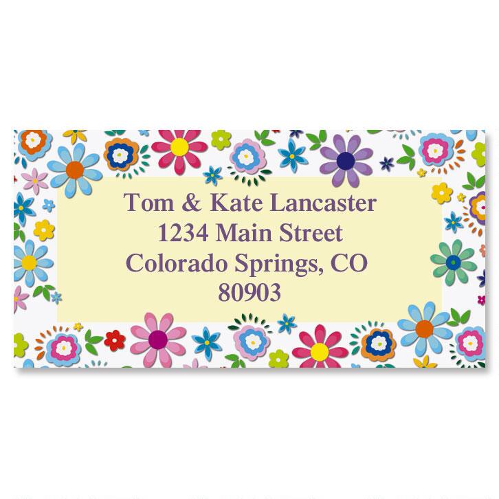 Cheerful Florals Border Return Address Labels | Colorful Images