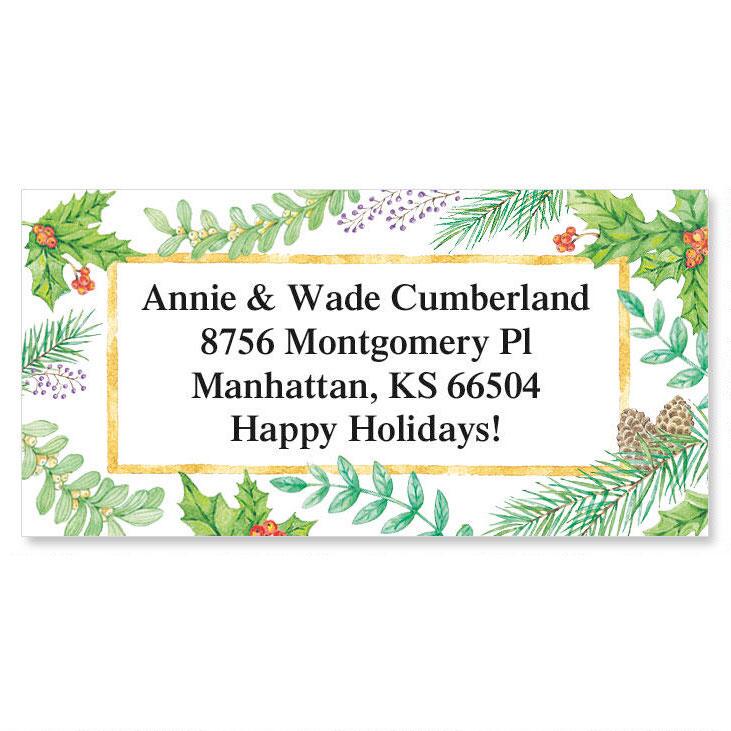 Christmas Greenery Border Return Address Labels | Colorful Images