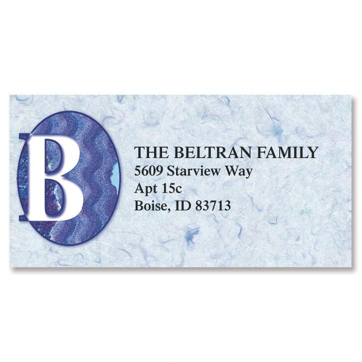 Edgy Initial Blue Border Return Address Labels | Colorful Images
