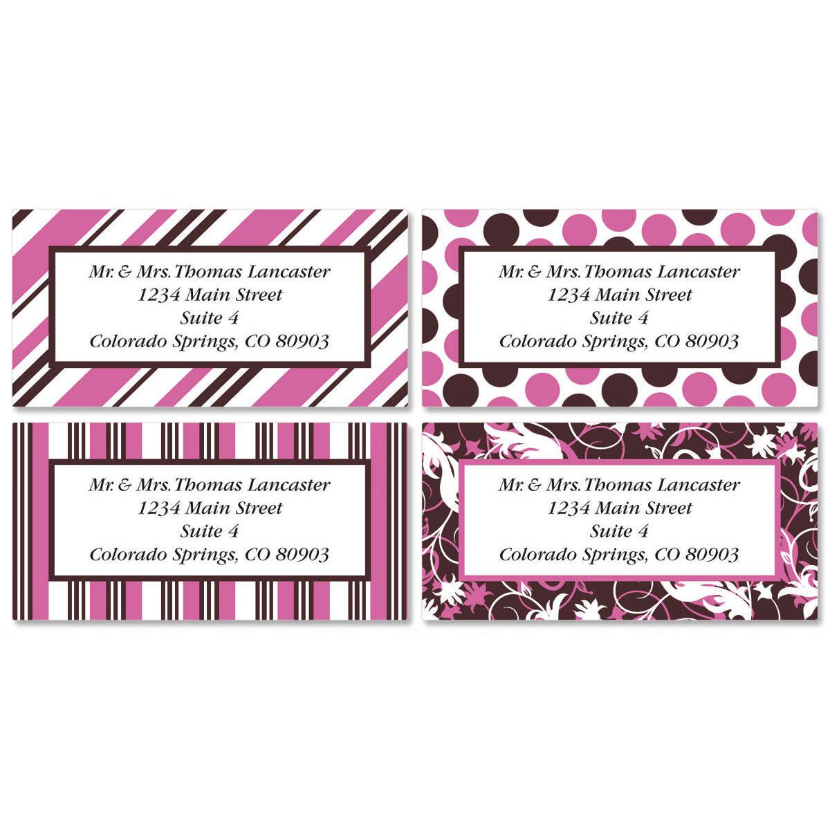 Everyday Dots Pink & Brown Border Return Address Labels | Colorful Images