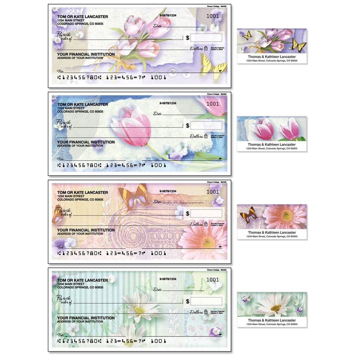 Floral Collage Personal Single Checks with Matching Address Labels ...