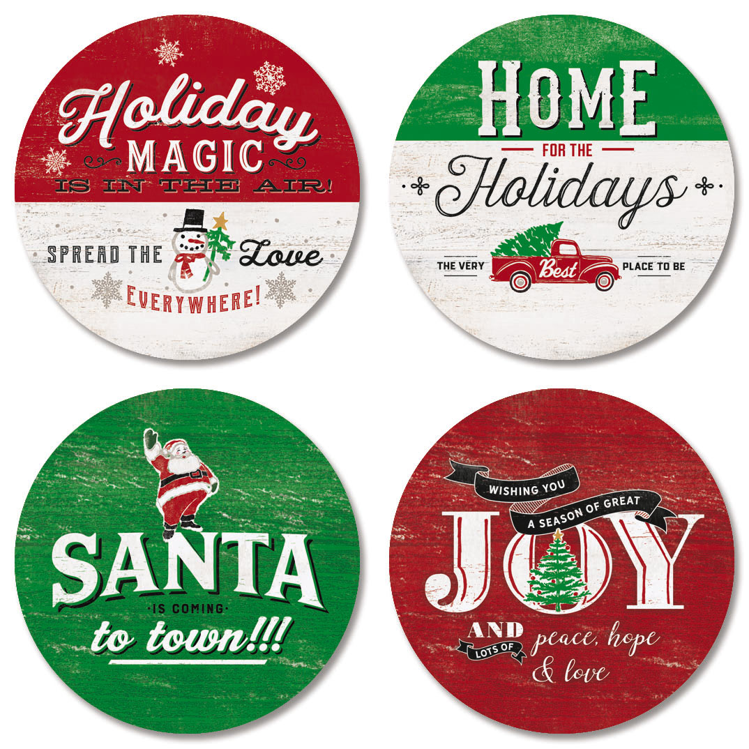 Vintage Cheer Round Return Address Labels | Colorful Images