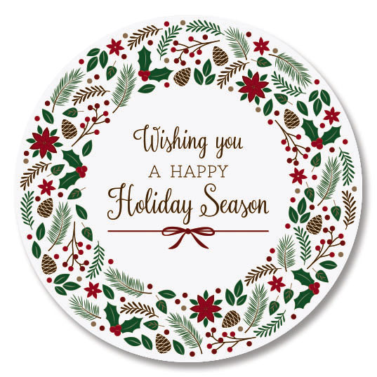Christmas Wreath Round Return Address Labels | Colorful Images