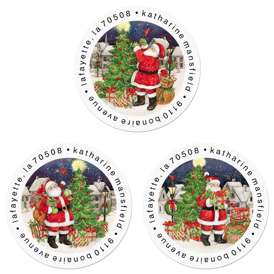 Vintage Santa Round Return Address Labels | Colorful Images