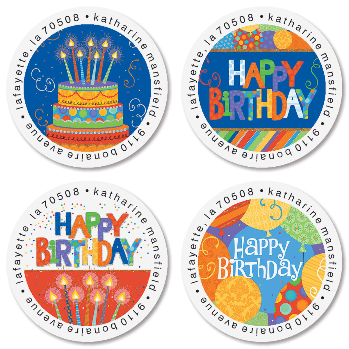 Awesome Birthday Round Return Address Labels (4 Designs) | Colorful Images