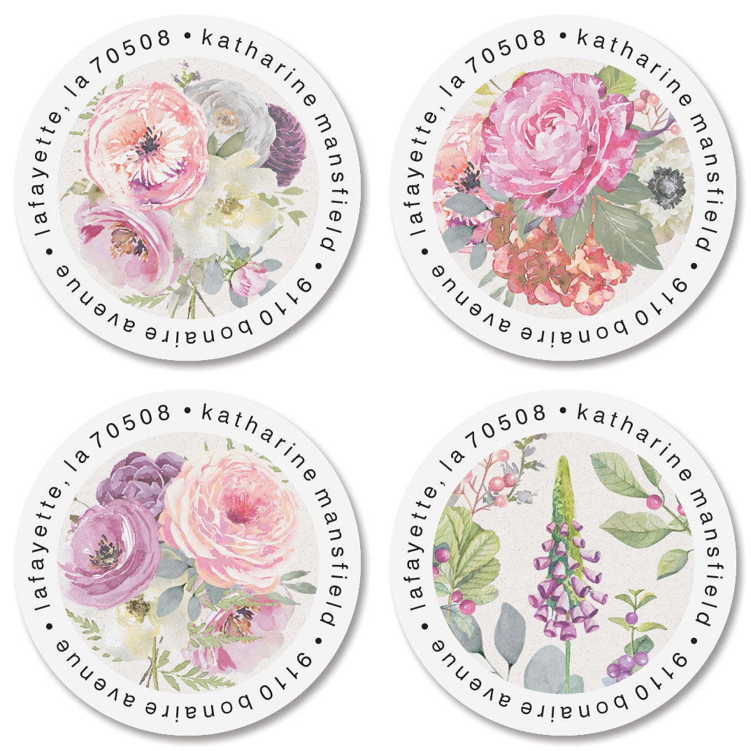 Pink Peony Round Return Address Labels (4 Designs) | Colorful Images