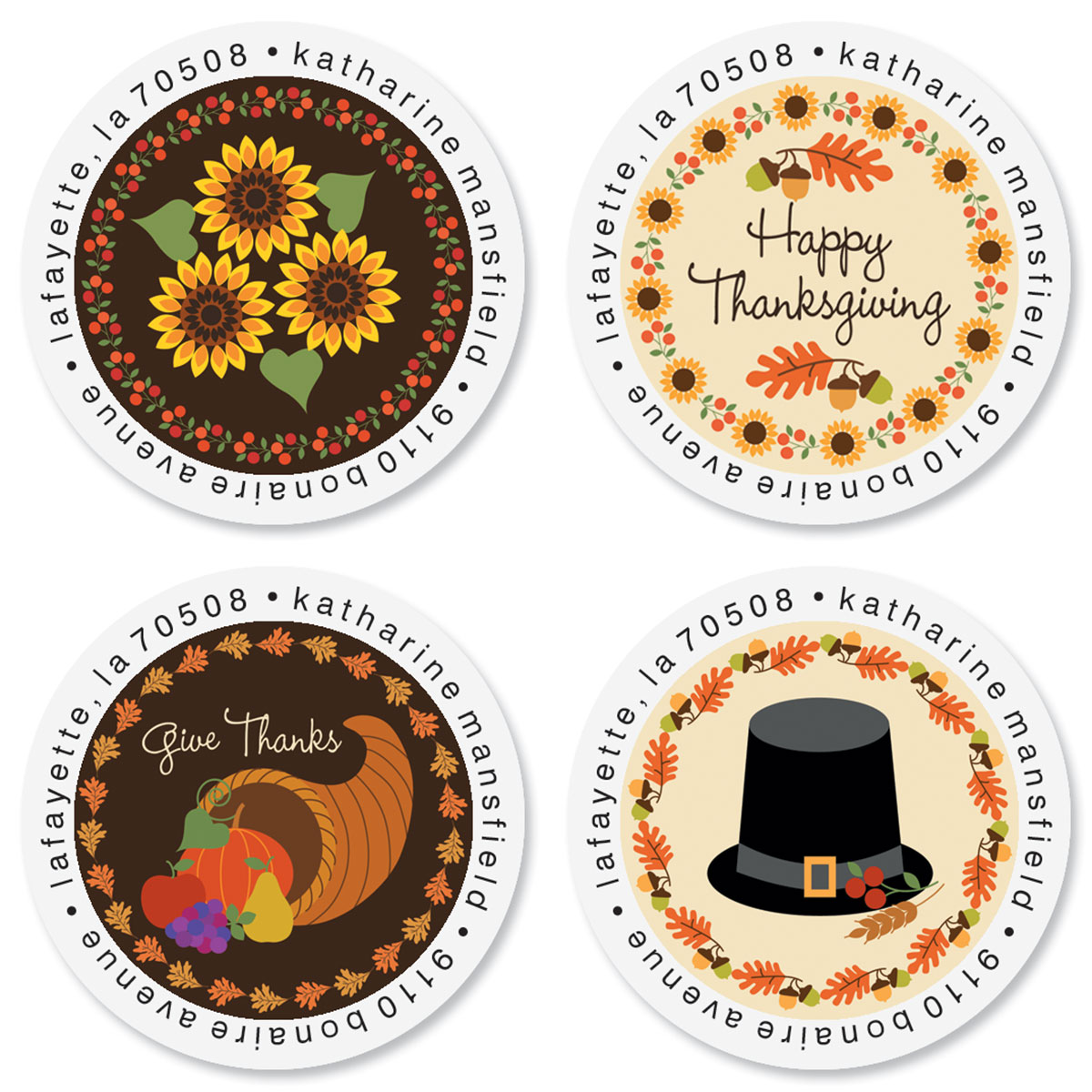 Give Thanks Round Return Address Labels (4 Designs) | Colorful Images