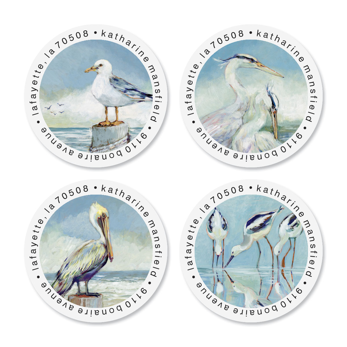 Coastal Shores Round Address Labels (6 Designs) | Colorful Images