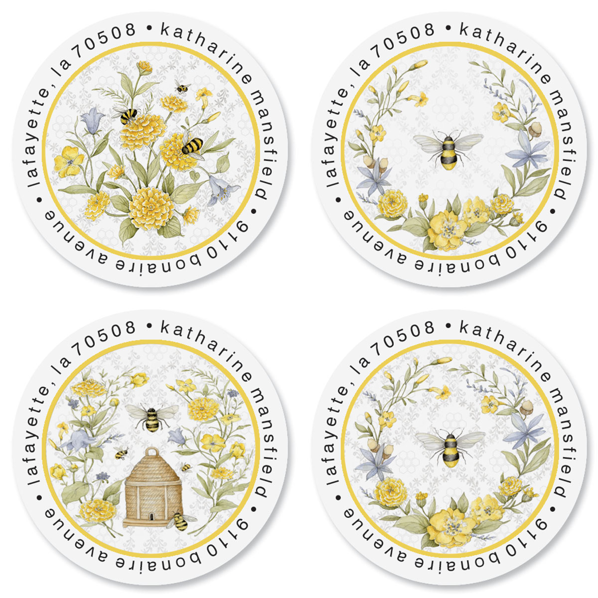Summer Bee Round Return Address Labels (4 Designs) | Colorful Images
