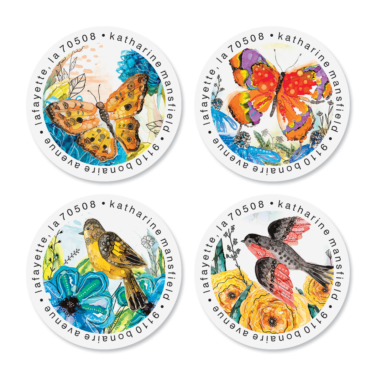 Fanciful Flight Round Return Address Labels (6 Designs) | Colorful Images