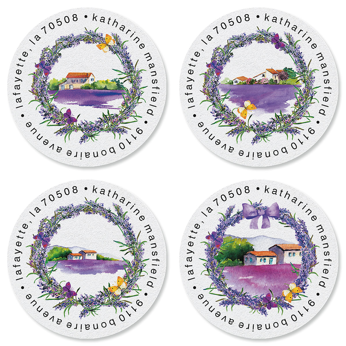 Purple Coast Round Return Address Labels (4 Designs) | Colorful Images