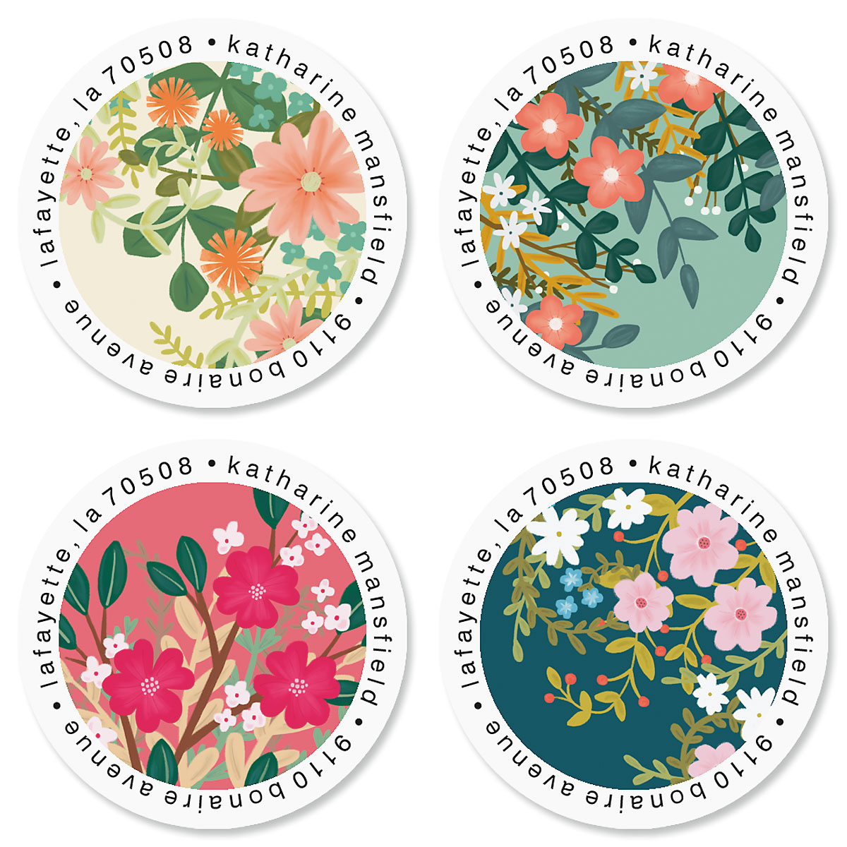Bloom Round Return Address Labels (4 Designs) | Colorful Images