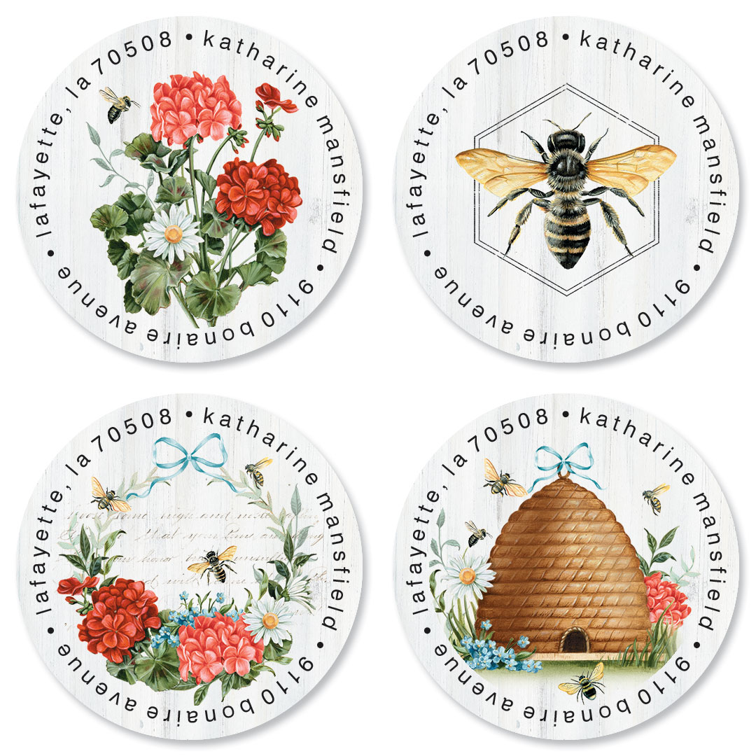 Blossoms & Bees Round Return Address Labels (4 Designs) | Colorful Images
