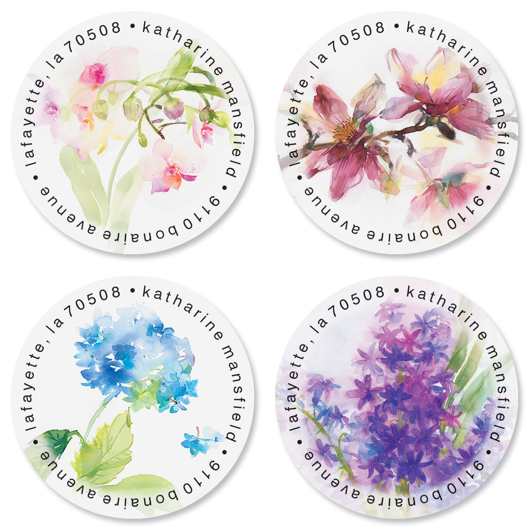 Soft Florals Round Return Address Labels (6 Designs) | Colorful Images
