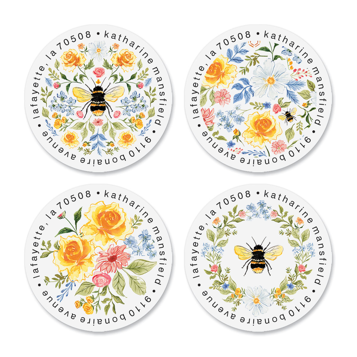 Bee Kind Round Return Address Labels (4 Designs) | Colorful Images