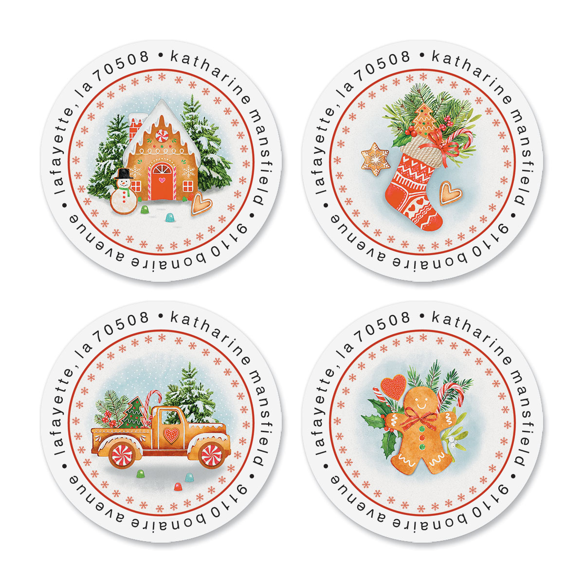 Gingerbread Christmas Round Return Address Labels (4 Designs ...