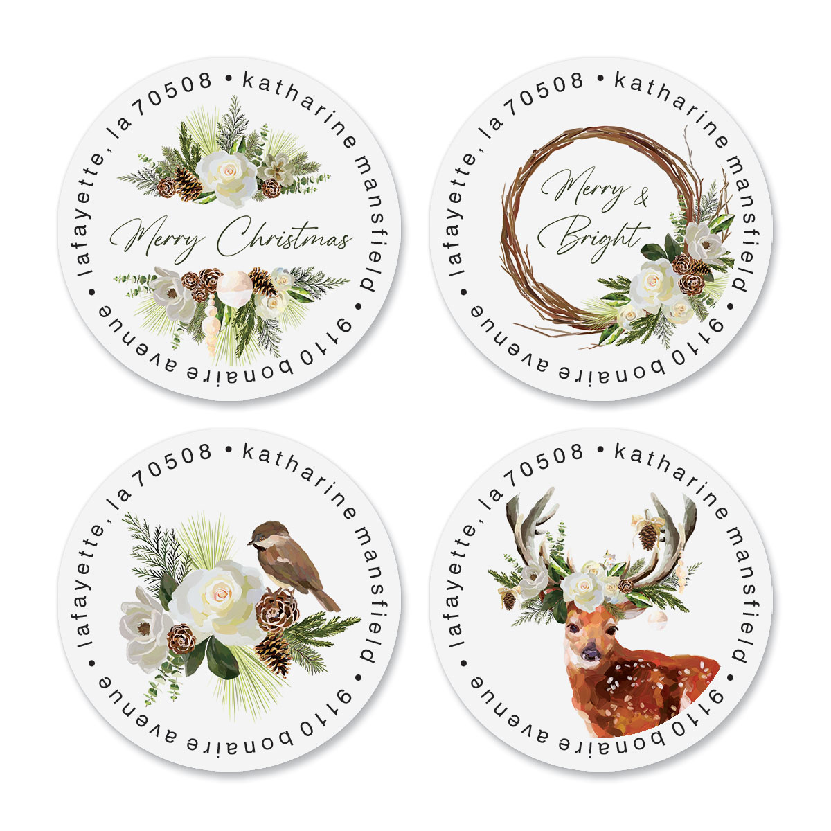 Green Christmas Round Return Address Labels (4 Designs) G1343 ...