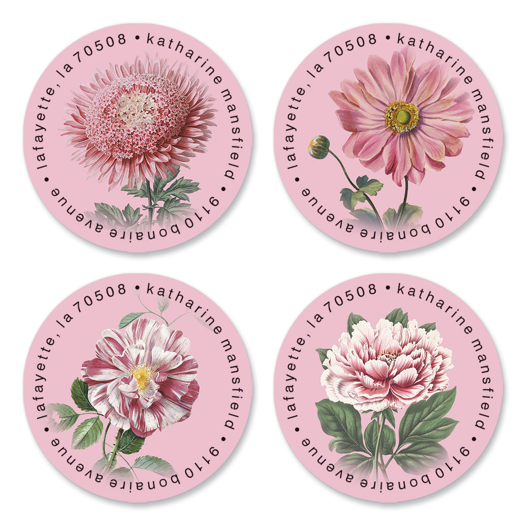 Pink Petals Round Return Address Labels (4 Designs) | Colorful Images