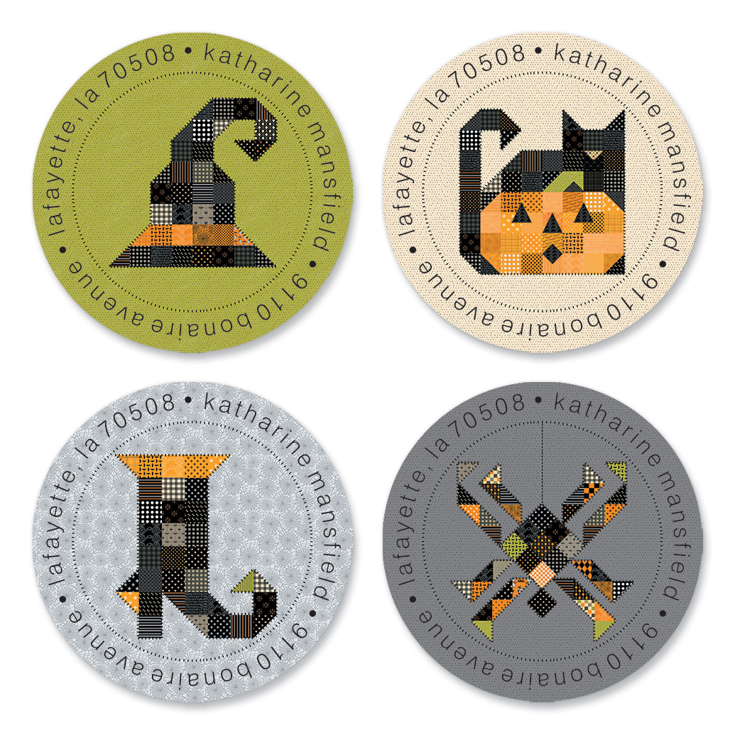 Patchwork Pumpkin Round Return Address Labels | Colorful Images