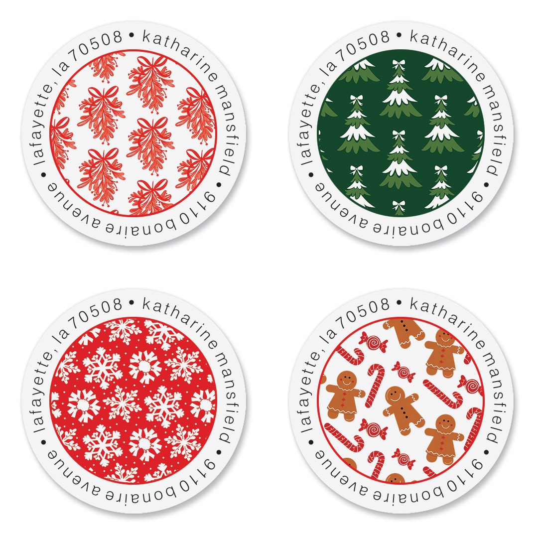 Holiday Motifs Round Return Address Labels | Colorful Images