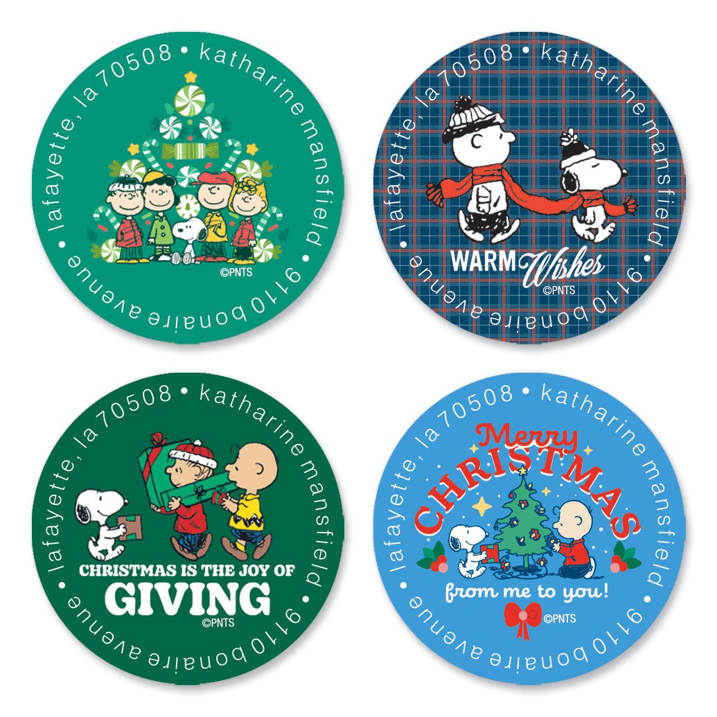 Peanuts Holiday Round Address Labels | Colorful Images