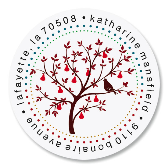 Pear Tree Round Return Address Labels | Colorful Images