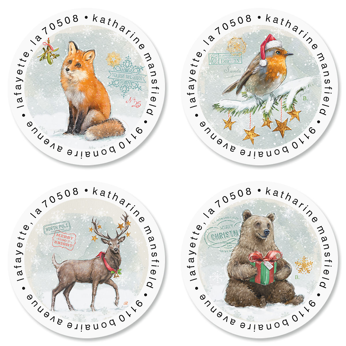 Woodland Christmas Round Return Address Labels | Colorful Images