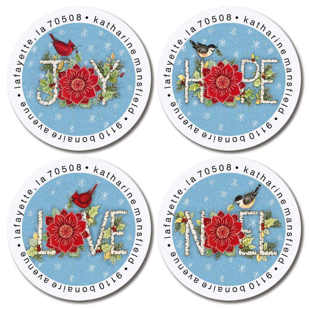 Natural Christmas Round Return Address Labels (4 Designs) | Colorful Images