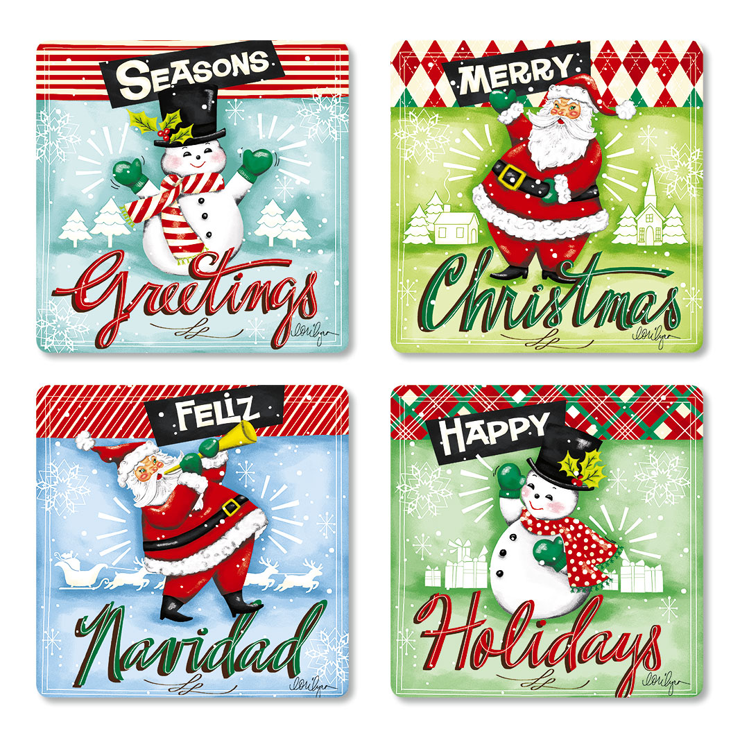 Retro Christmas Envelope Seals (4 Designs) | Colorful Images
