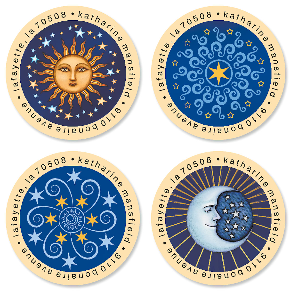 Sun & Moon Round Address Labels (4 Designs) | Colorful Images