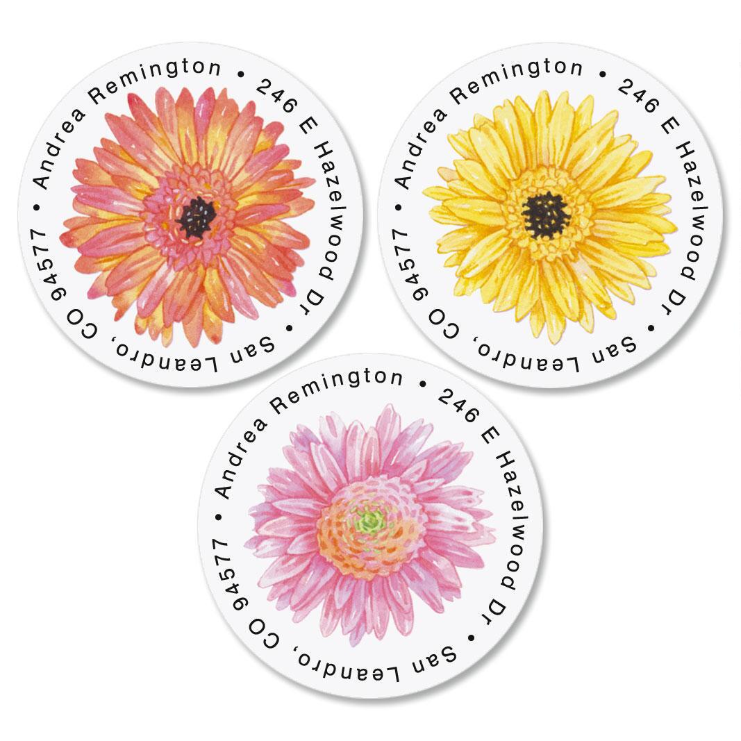 Gerbera Daisy Round Return Address Labels | Colorful Images