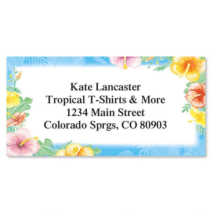 Hawaiian Floral Border Return Address Labels | Colorful Images